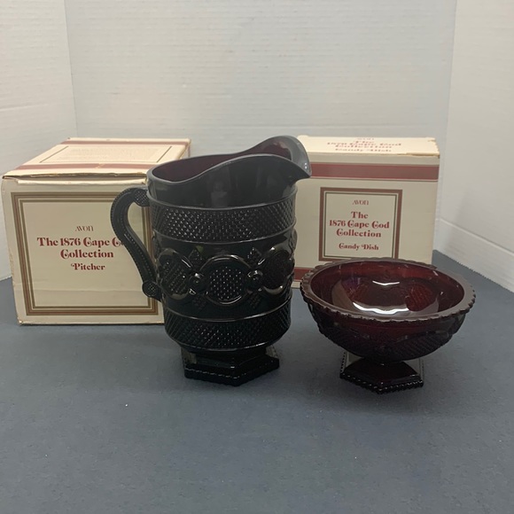 Avon | Dining | Vintage 876 Cape Cop Collection Avon Ruby Pitcher Candy Bowl | Poshmark